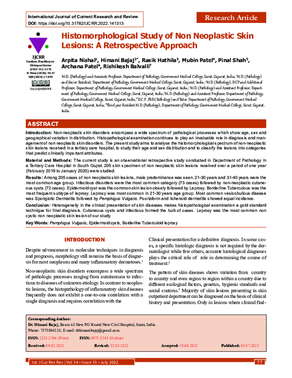 (PDF) Histomorphological Study of Non Neoplastic Skin Lesions: A ...
