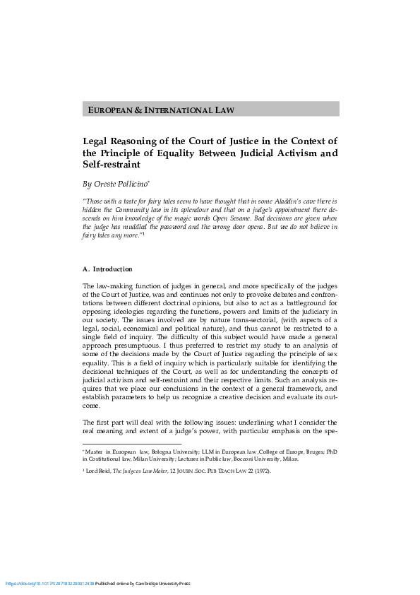 (PDF) Legal Reasoning of the Court of Justice in the Context of the ...