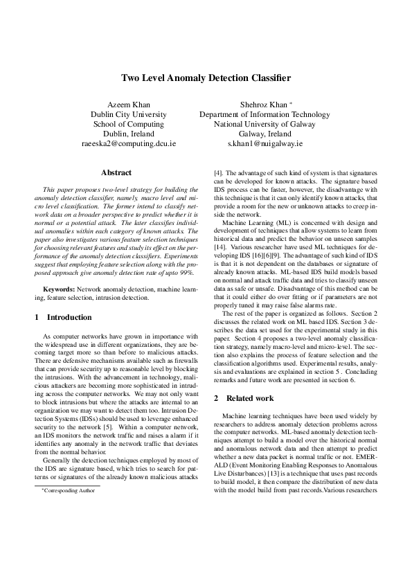 (PDF) Two Level Anomaly Detection Classifier