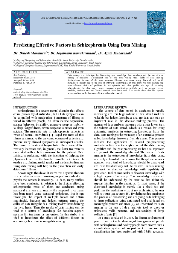 (PDF) Predicting Effective Factors in Schizophrenia Using Data Mining