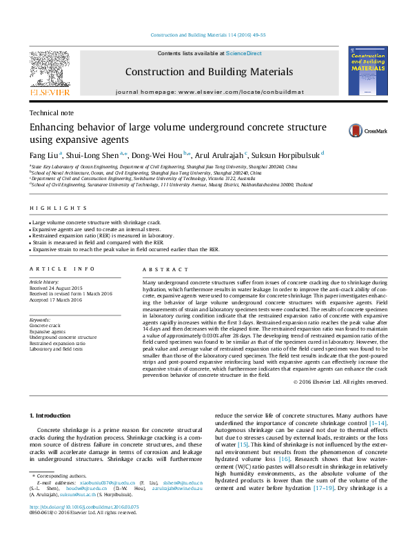 (PDF) Enhancing behavior of large volume underground concrete structure ...