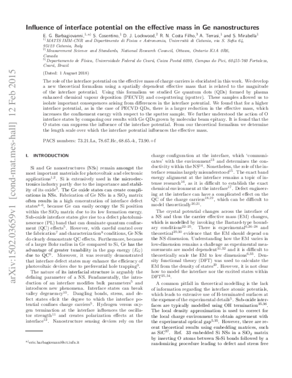 (PDF) Influence of interface potential on the effective mass in Ge ...