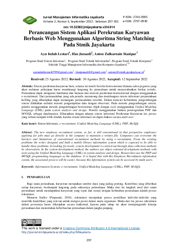 (PDF) Perancangan Sistem Aplikasi Perekrutan Karyawan Berbasis Web Menggunakan Algoritma String ...