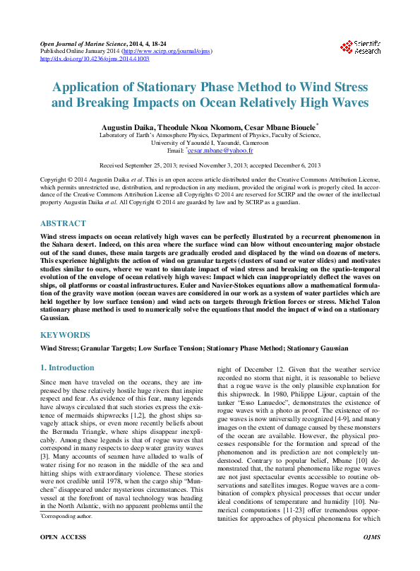 (PDF) Application of Stationary Phase Method to Wind Stress and ...