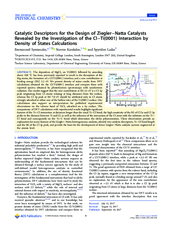 (PDF) Catalytic Descriptors for the Design of Ziegler–Natta Catalysts ...
