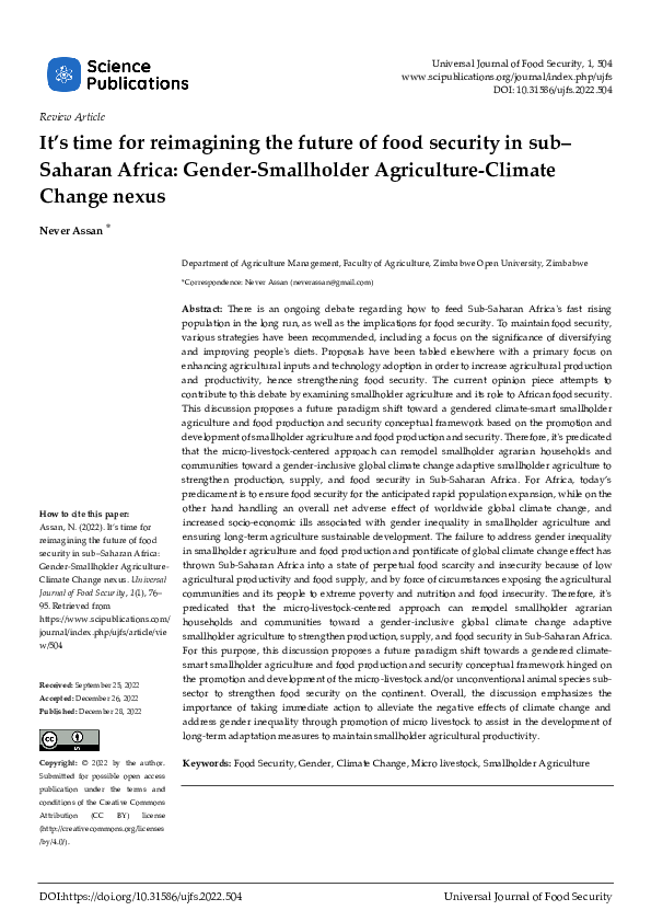 (PDF) It's time for reimagining the future of food security in sub-Saharan Africa: Gender ...
