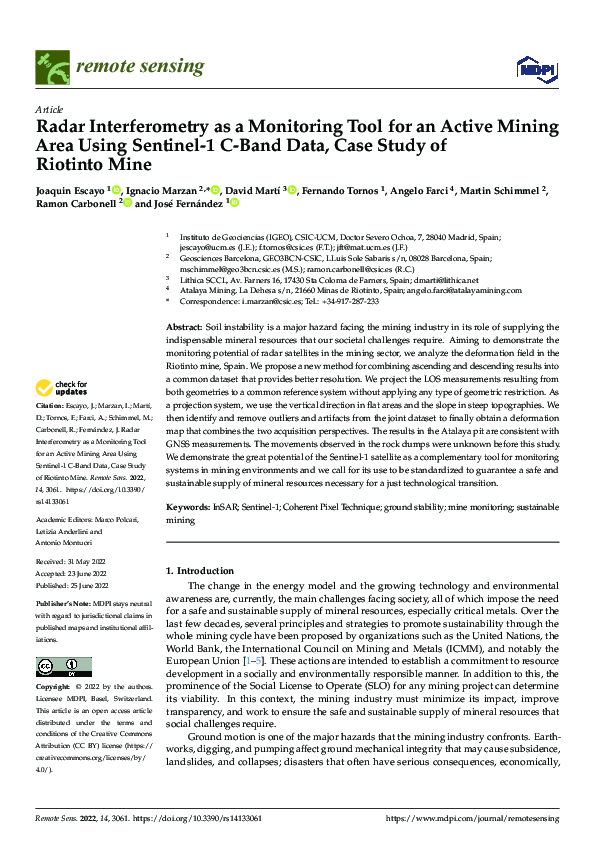 Pdf Radar Interferometry As A Monitoring Tool For An Active Mining