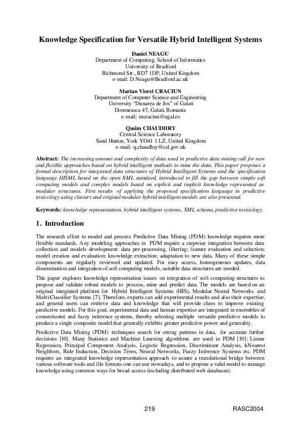 (PDF) Knowledge Specification for Versatile Hybrid Intelligent Systems