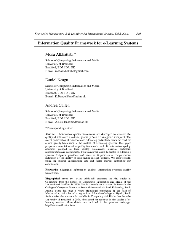 (PDF) Information quality framework for e-learning systems