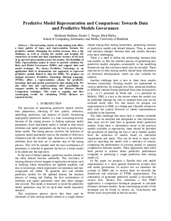 (PDF) Predictive model representation and comparison: Towards data and ...