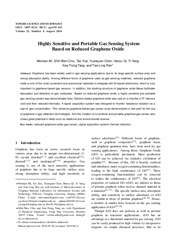 (PDF) Highly sensitive and portable gas sensing system based on reduced graphene oxide