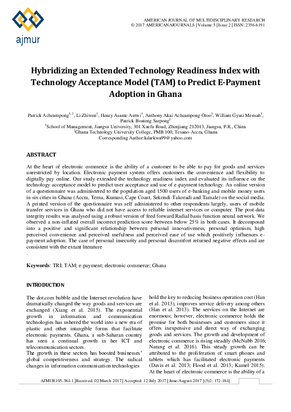 (PDF) Hybridizing an Extended Technology Readiness Index with ...