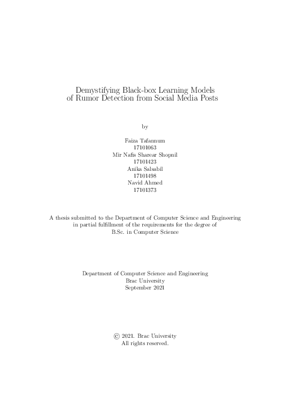(PDF) Demystifying Black-box Learning Models of Rumor Detection from Social Media Posts