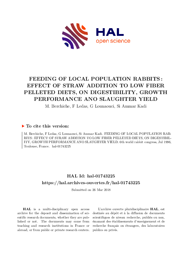 (PDF) Feeding of Local Population Rabbits : Effect of Straw Addition to ...