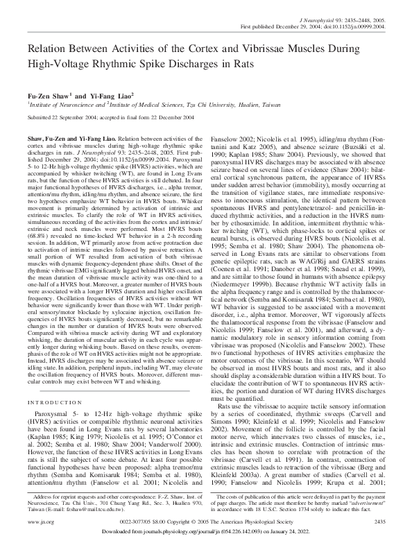 (PDF) Relation Between Activities of the Cortex and Vibrissae Muscles ...