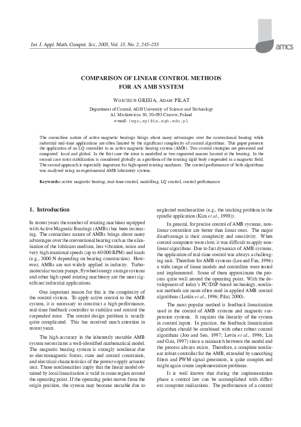 (PDF) Comparison of Linear Control Methods for an Amb System