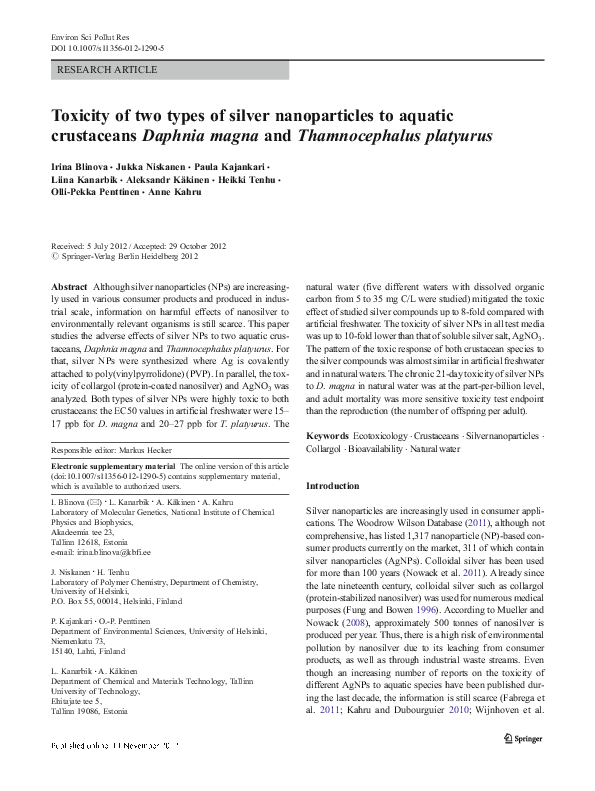 (PDF) Toxicity of two types of silver nanoparticles to aquatic ...