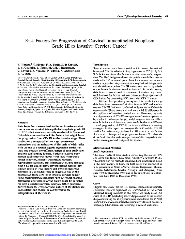 (PDF) Risk factors for progression of cervical intraepithelial neoplasm ...
