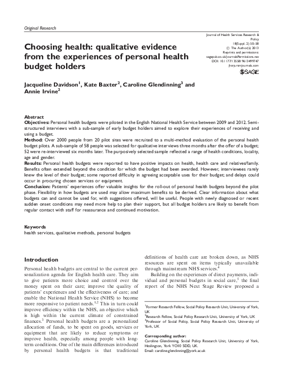 (PDF) Choosing health: qualitative evidence from the experiences of ...