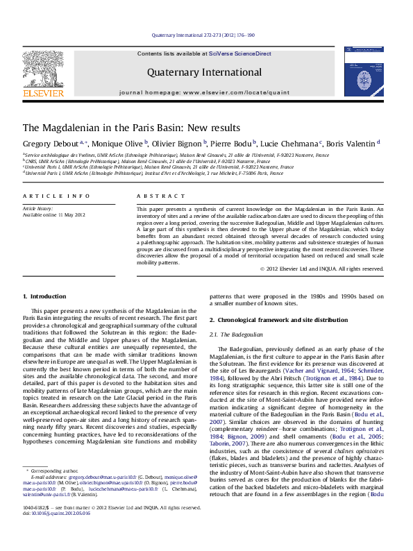 (PDF) The Magdalenian in the Paris Basin: New results