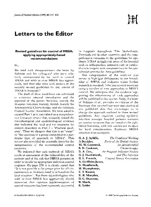 (PDF) Revised guidelines for control of MRSA: applying appropriately ...