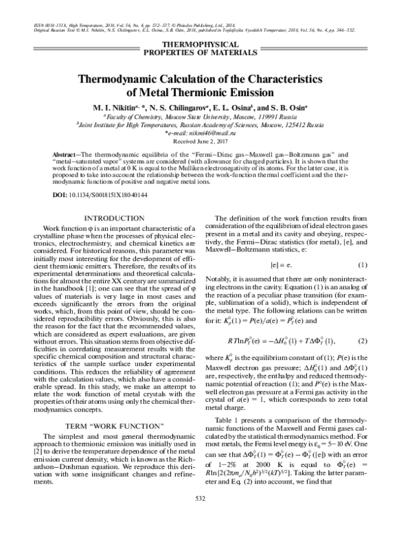 (PDF) Thermodynamic calculation of the characteristics of the ...
