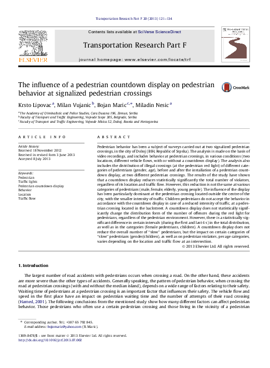 (PDF) The influence of a pedestrian countdown display on pedestrian behavior at signalized ...