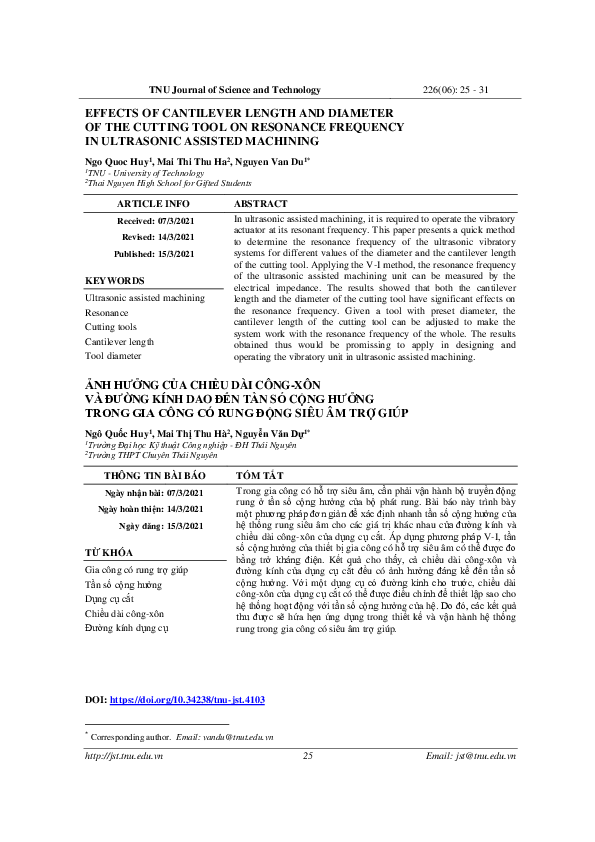 (PDF) Effects of Cantilever Length and Diameter of the Cutting Tool on ...