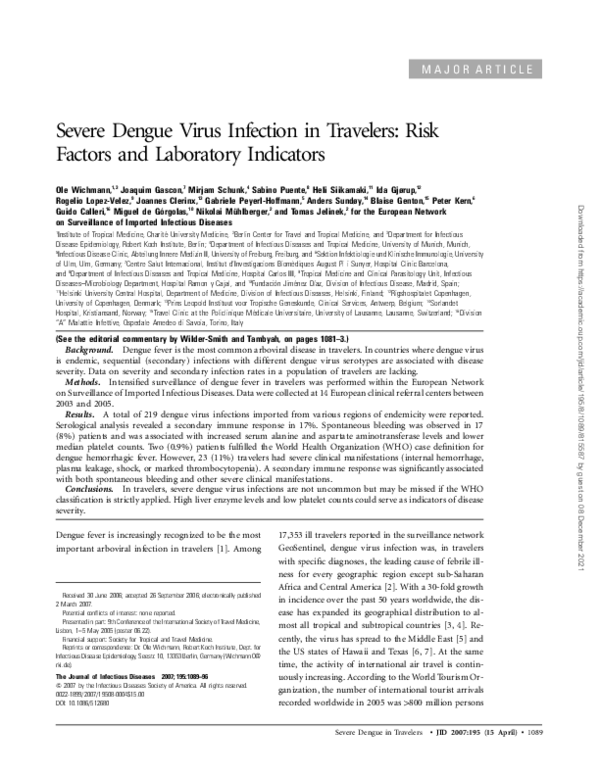(PDF) Severe Dengue Virus Infection in Travelers: Risk Factors and ...