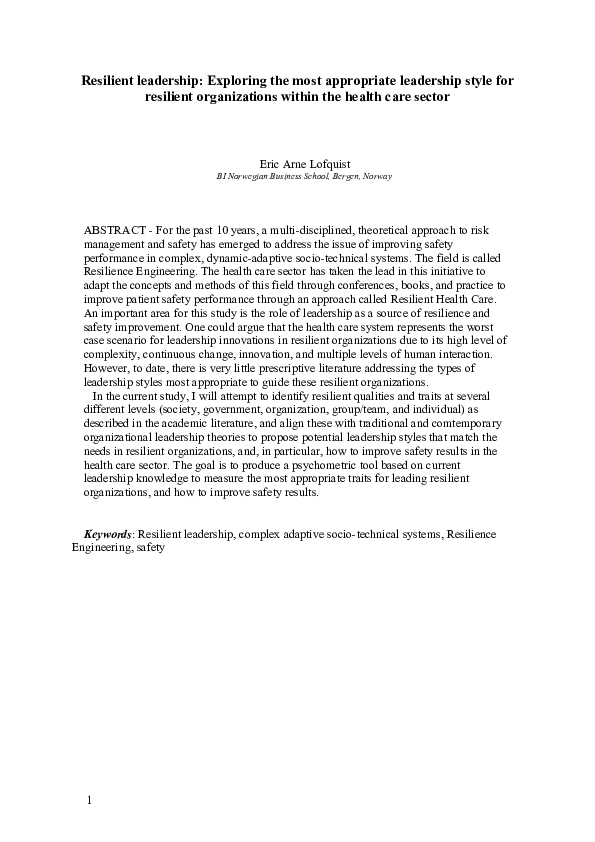 (PDF) Resilient leadership: Exploring the most appropriate leadership ...