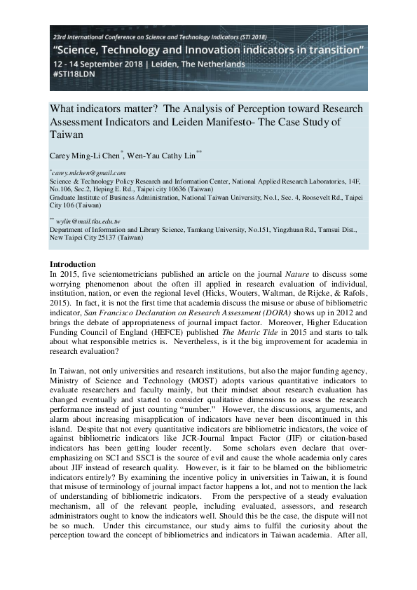 (PDF) What indicators matter? The Analysis of Perception toward ...