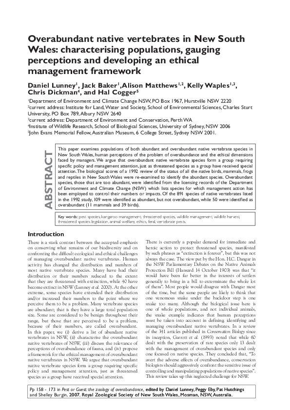 (PDF) Overabundant native vertebrates in New South Wales ...