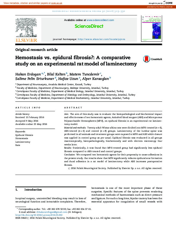 (PDF) Hemostasis vs. epidural fibrosis?: A comparative study on an ...