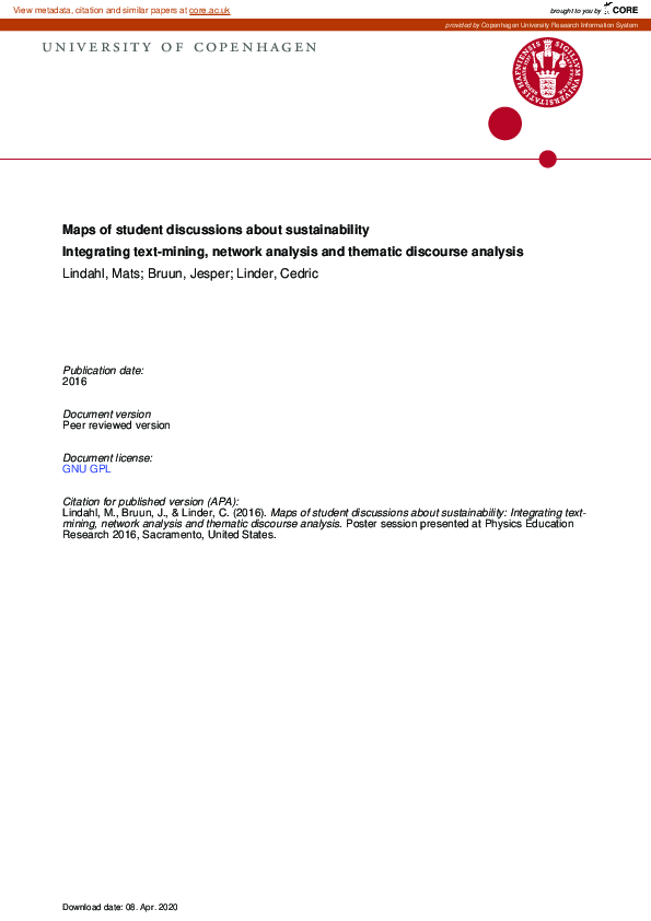 (PDF) Maps of student discussions about sustainability:Integrating text-mining, network analysis ...