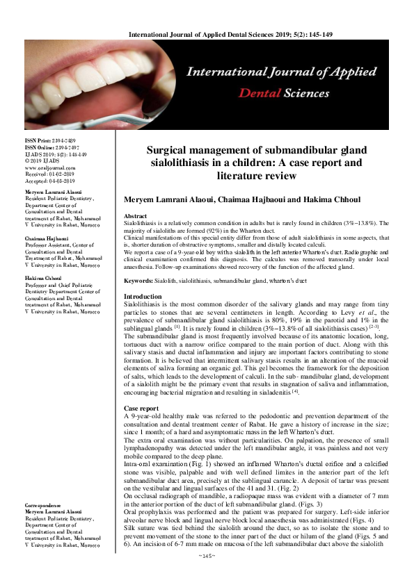 (PDF) Surgical management of submandibular gland sialolithiasis in a ...