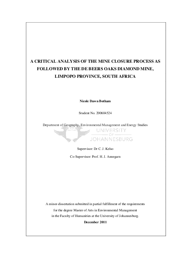 (PDF) A critical analysis of the mine closure process as followed by ...