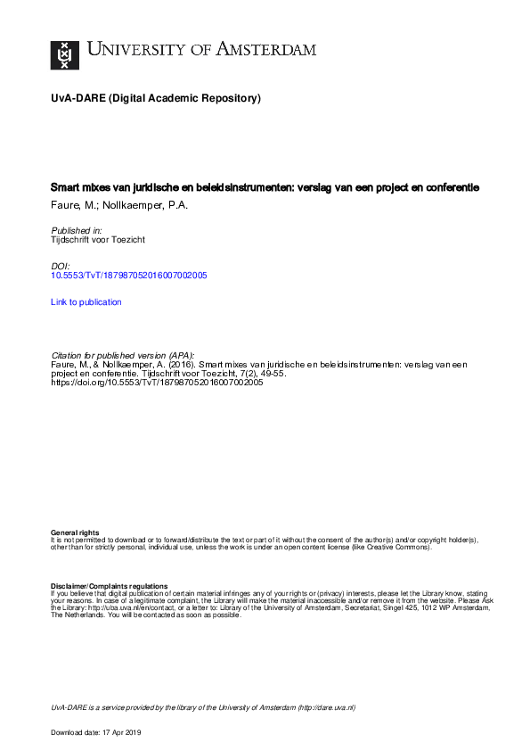 (PDF) Smart mixes van juridische en beleidsinstrumenten: verslag van een project en conferentie