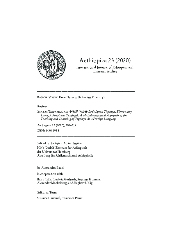 (PDF) Issayas Tesfamariam, ትግርኛ ንዛረብ: Let’s Speak Tigrinya, Elementary ...