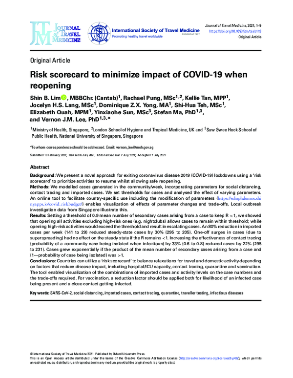 (PDF) Risk scorecard to minimize impact of COVID-19 when reopening