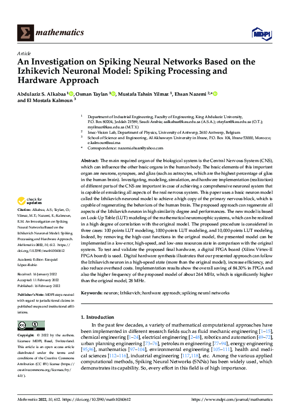 (PDF) An Investigation on Spiking Neural Networks Based on the Izhikevich Neuronal Model ...