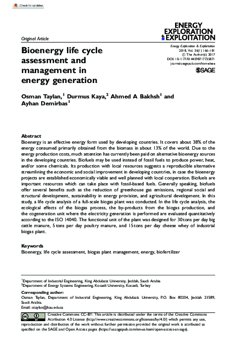 (PDF) Bioenergy life cycle assessment and management in energy generation | Osman Taylan ...