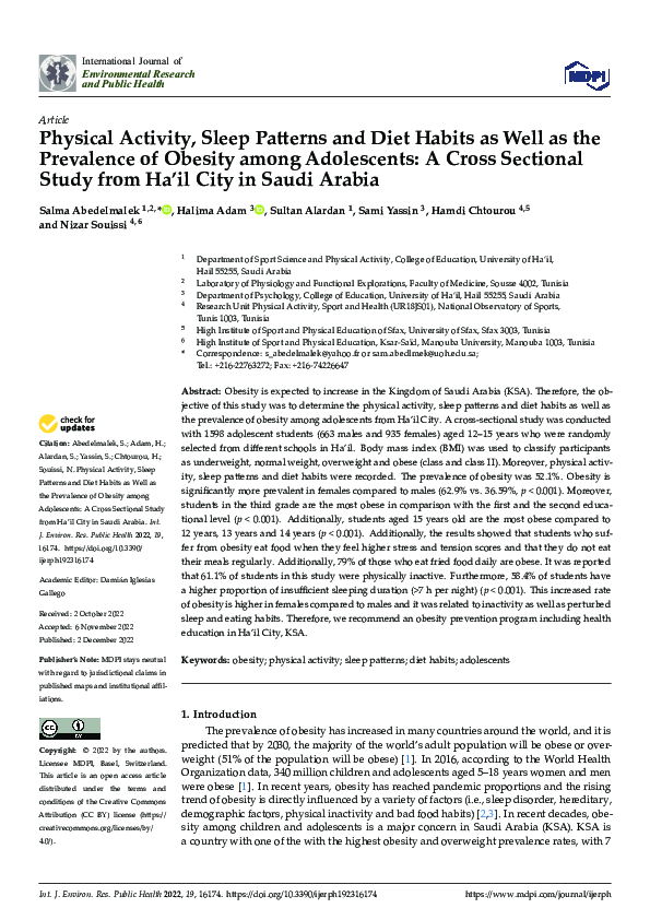 (PDF) Physical Activity, Sleep Patterns and Diet Habits as Well as the Prevalence of Obesity ...