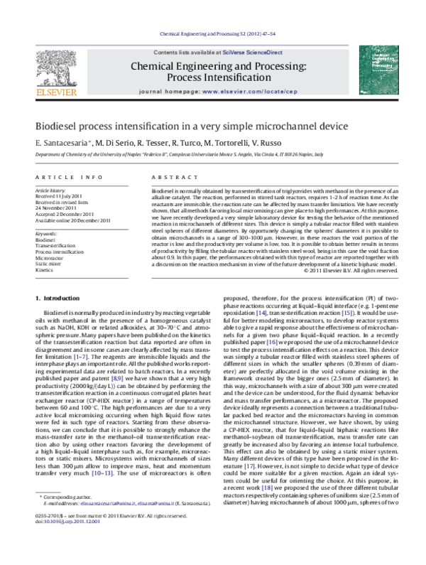 (PDF) Biodiesel process intensification in a very simple microchannel device