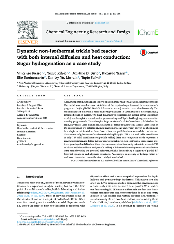 (PDF) Dynamic non-isothermal trickle bed reactor with both internal ...