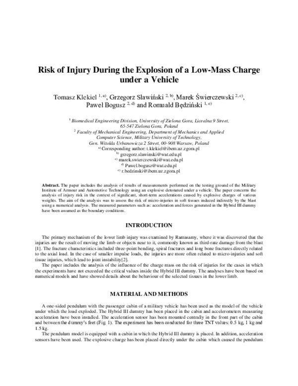 (PDF) Risk of Injury During the Explosion of a Low-Mass Charge under a ...