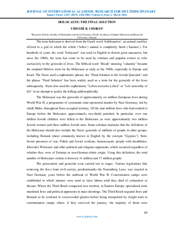 (PDF) Holocaust: The Final Solution