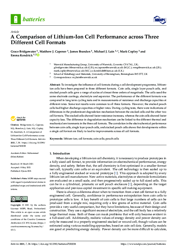 (PDF) Lithium-Ion Cell Format Performance Comparison