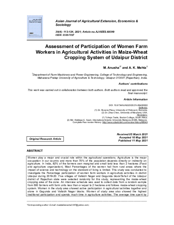 (PDF) Assessment of Participation of Women Farm Workers in Agricultural ...