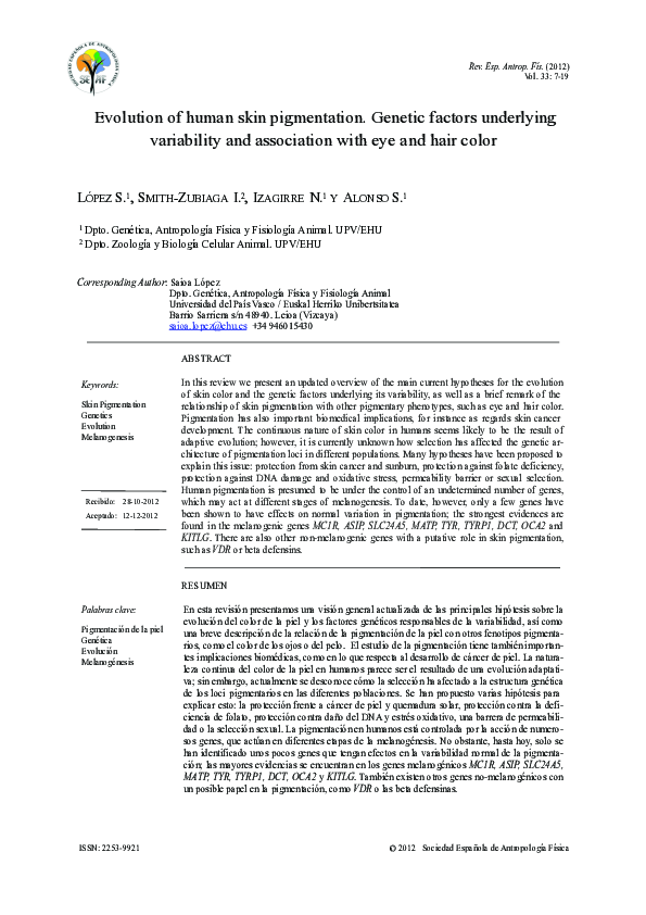 (PDF) Evolution of human skin pigmentation. Genetic factors underlying ...