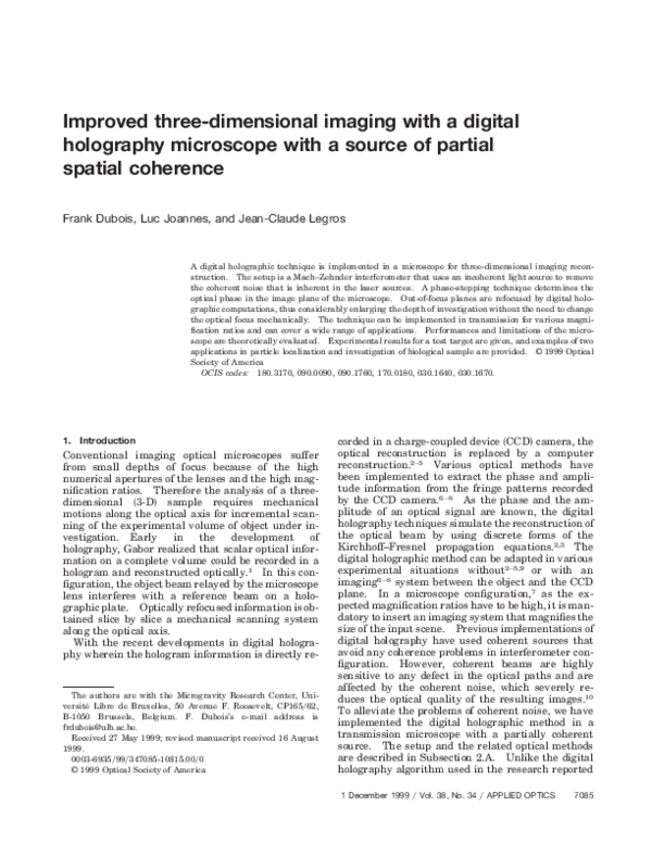 (PDF) Improved three-dimensional imaging with a digital holography ...